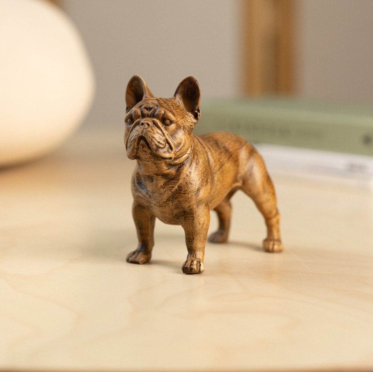 French Bulldog Figurine Wood Carved