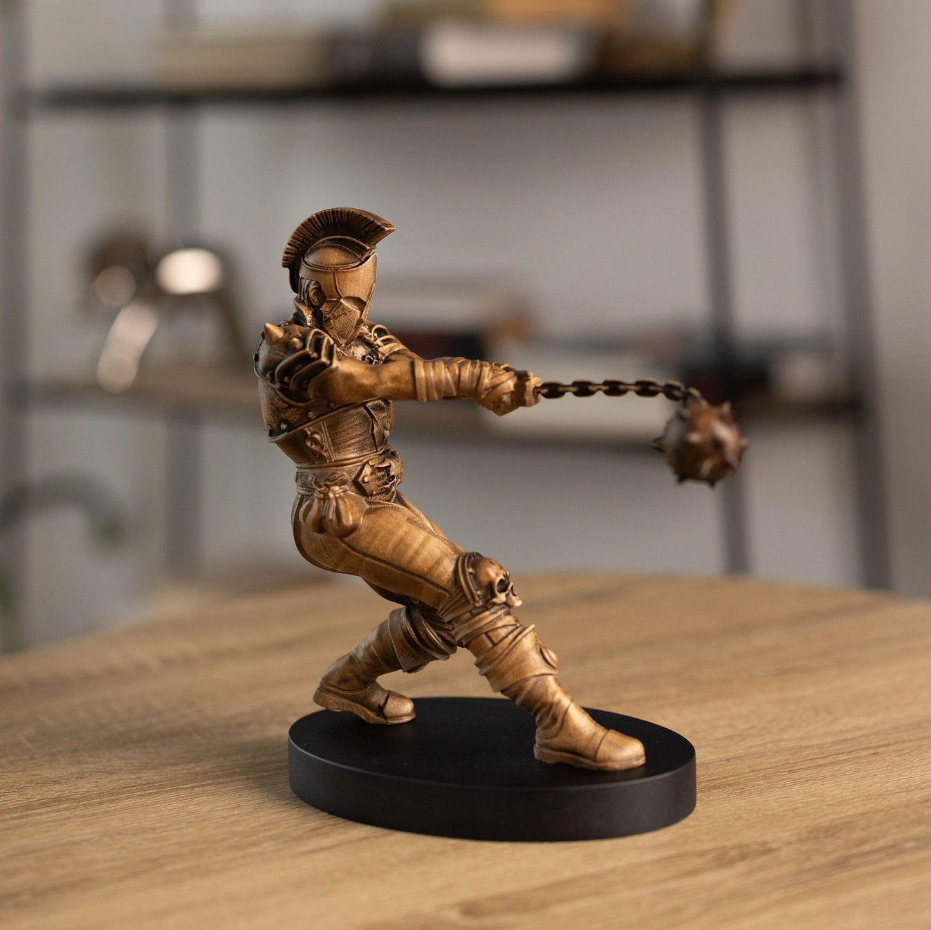 Wood Statue Gladiator With Mace Greek Warrior Sculpture