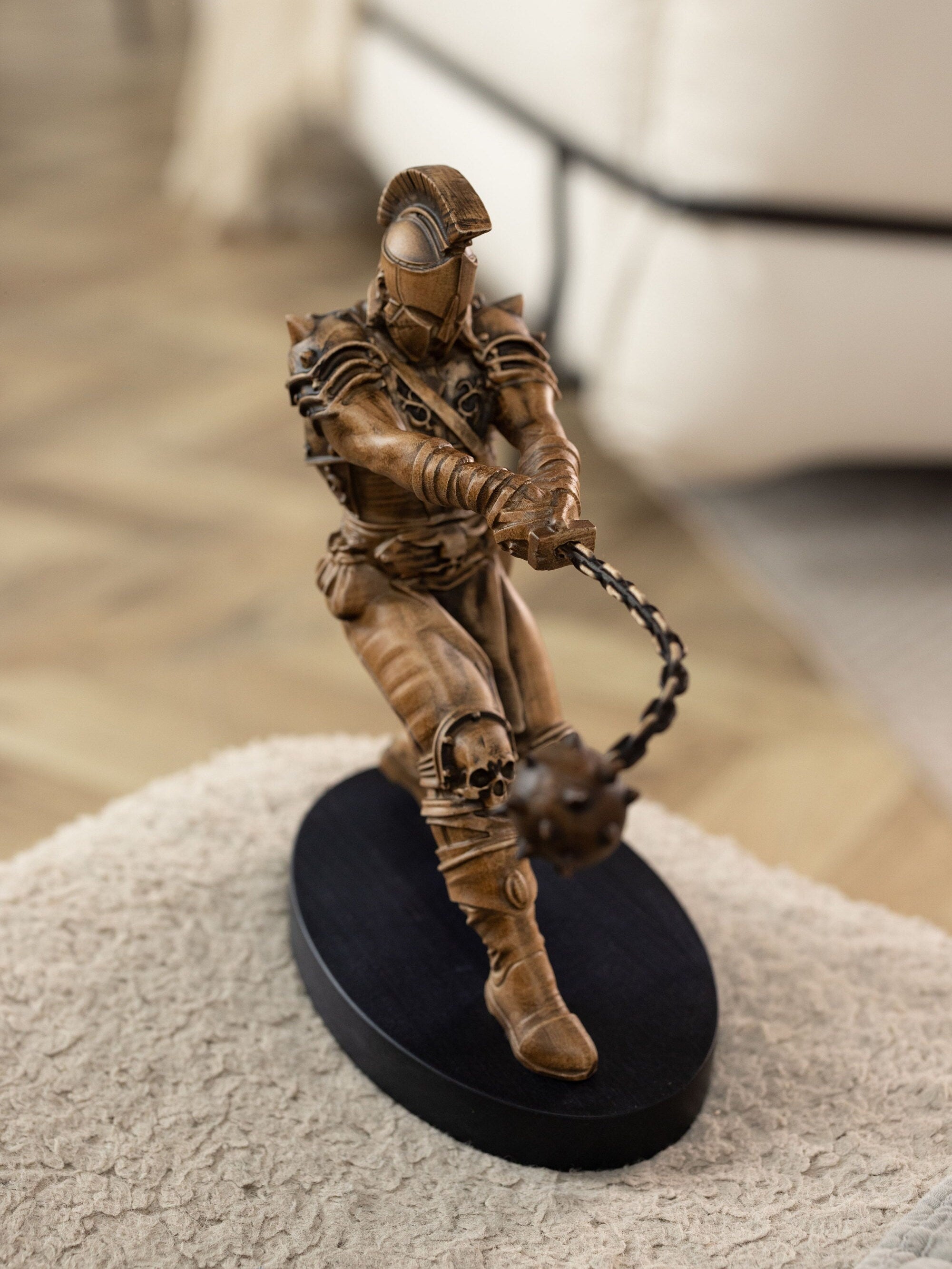 Wood Statue Gladiator With Mace Greek Warrior Sculpture