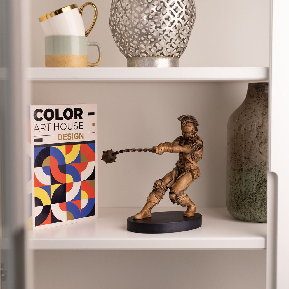 Wood Statue Gladiator With Mace Greek Warrior Sculpture