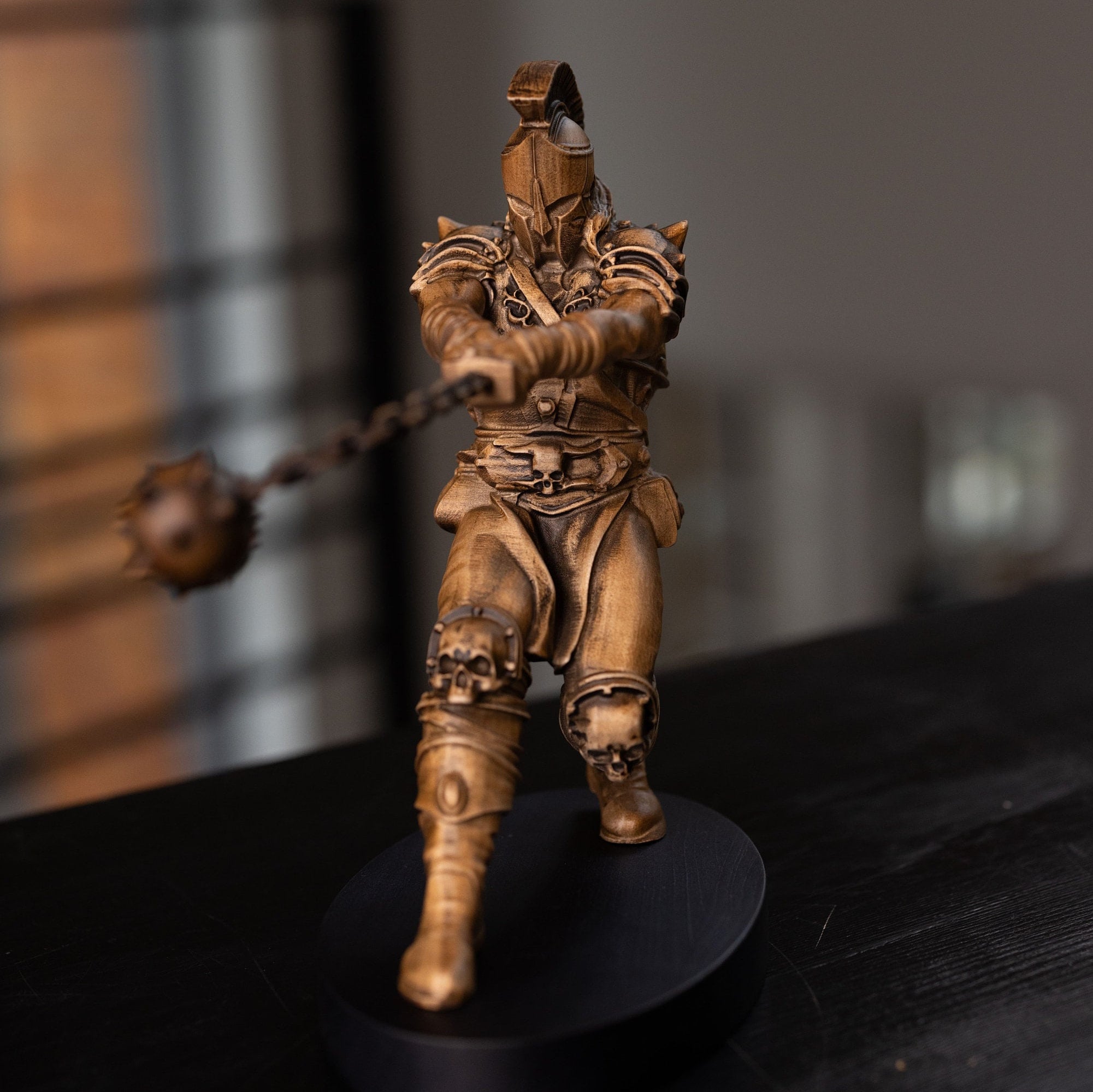 Wood Statue Gladiator With Mace Greek Warrior Sculpture