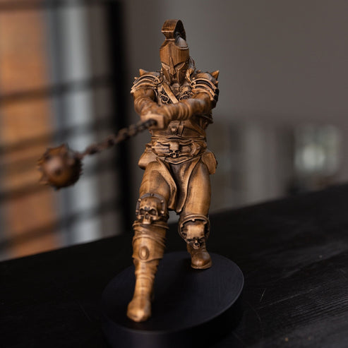 Wood Statue Gladiator With Mace Greek Warrior Sculpture